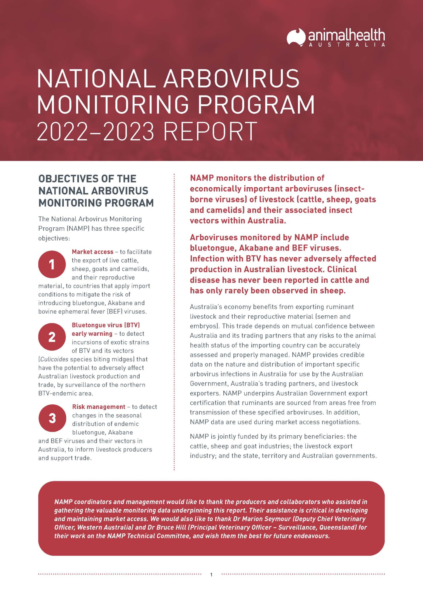 National Arbovirus Monitoring Program (NAMP) - Animal Health Australia
